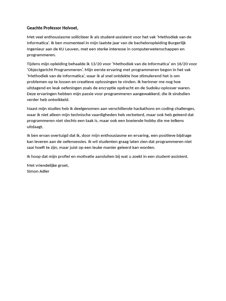 Motivatie Brief Simon Adler | PDF
