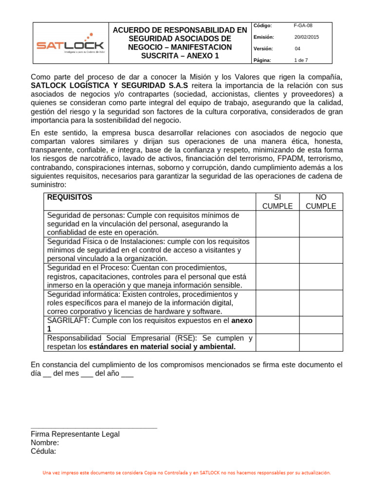 F-GA-08 Acuerdo de Responsabilidad en Seguridad V4 - Con Anexo1 Agos 8 ...