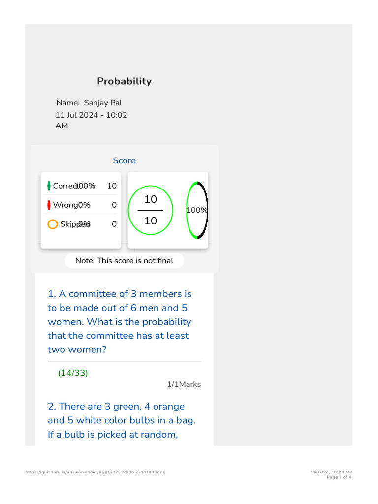 Probability Questions and Solutions | PDF | Chess | Chess Theory