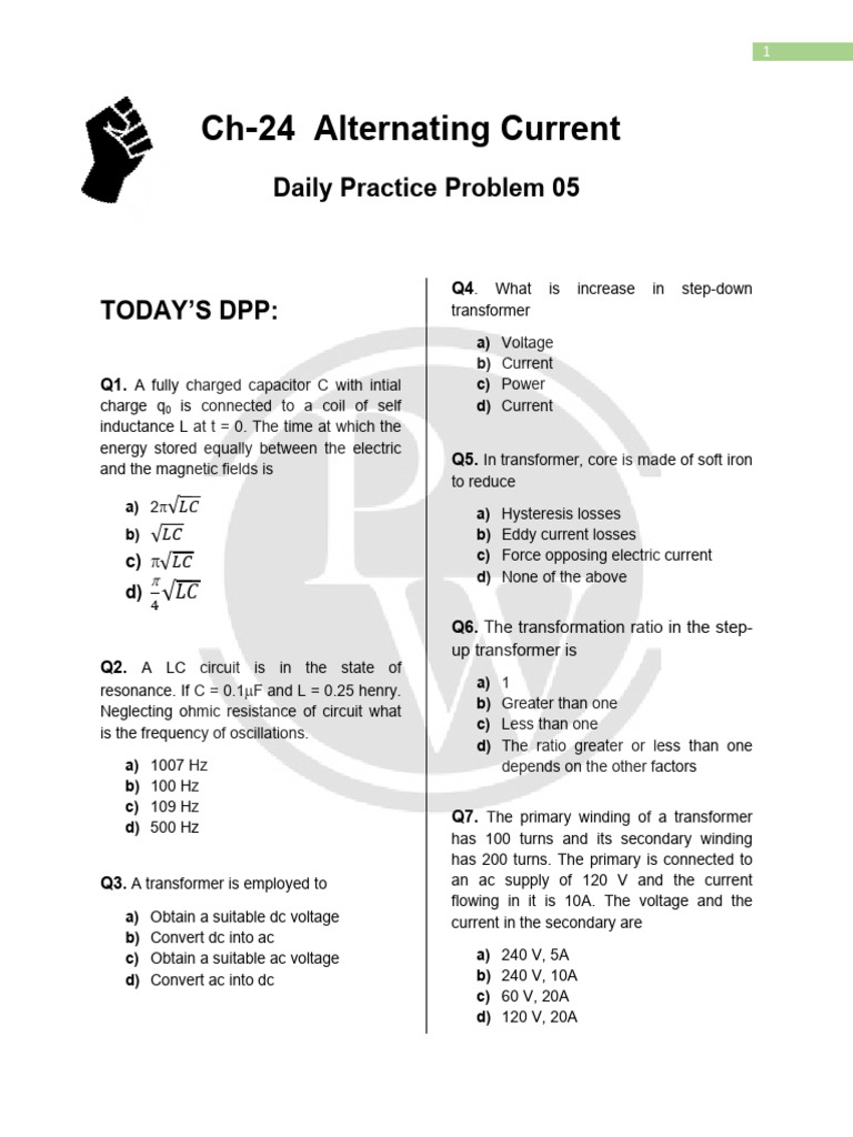 Alternating Current DPP 05 | PDF | Transformer | Alternating Current