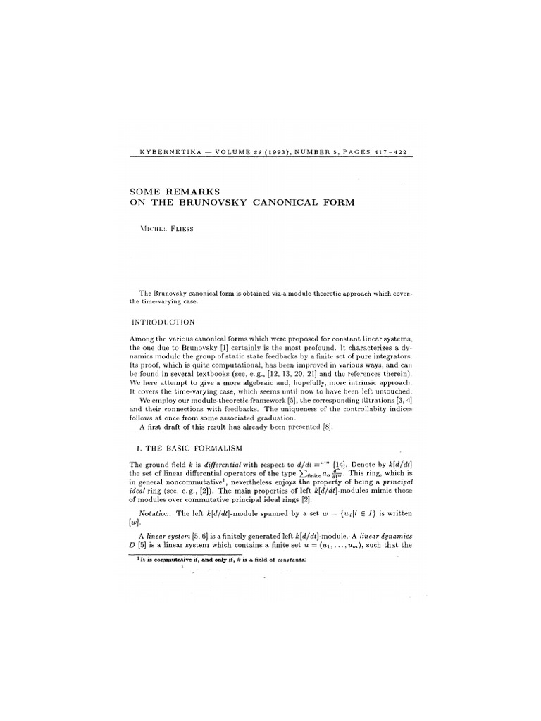 Remarks on Brunovsky Canonical Form | PDF | Ring (Mathematics) | Module ...