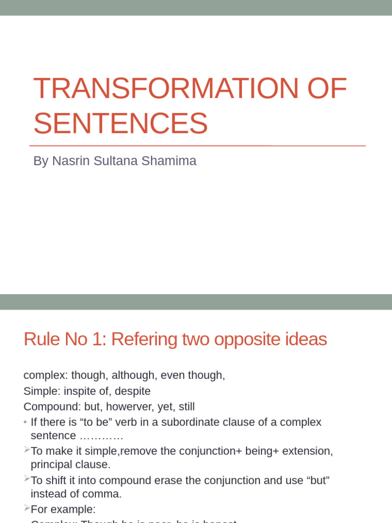 Transformation of Sentences (9th Grade) | PDF | Linguistic Morphology ...