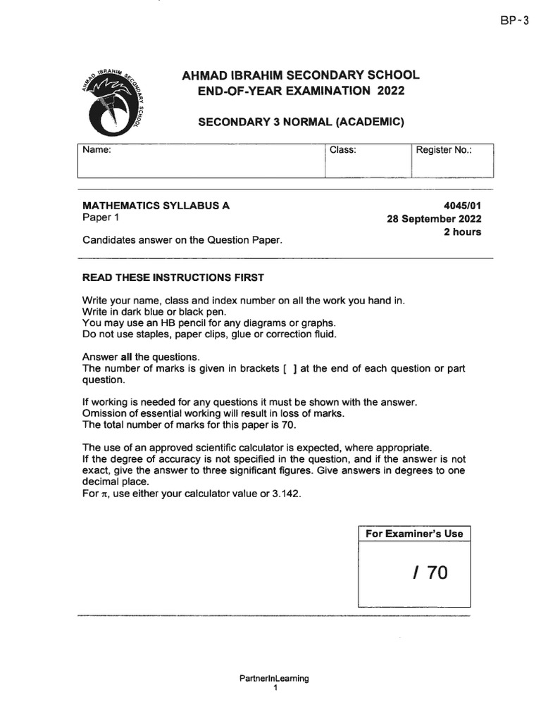 2022 Secondary 3 Math Exam Paper | PDF | Area | Mathematics