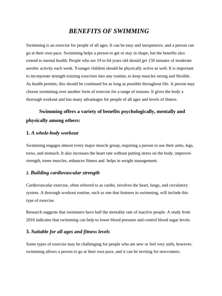 Physical and Mental Benefits of Swimming | PDF | Swimming | Physical ...