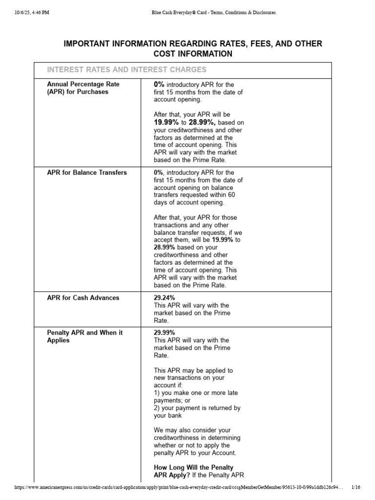 Blue Cash Everyday® Card - Terms, Conditions & Disclosures | PDF ...