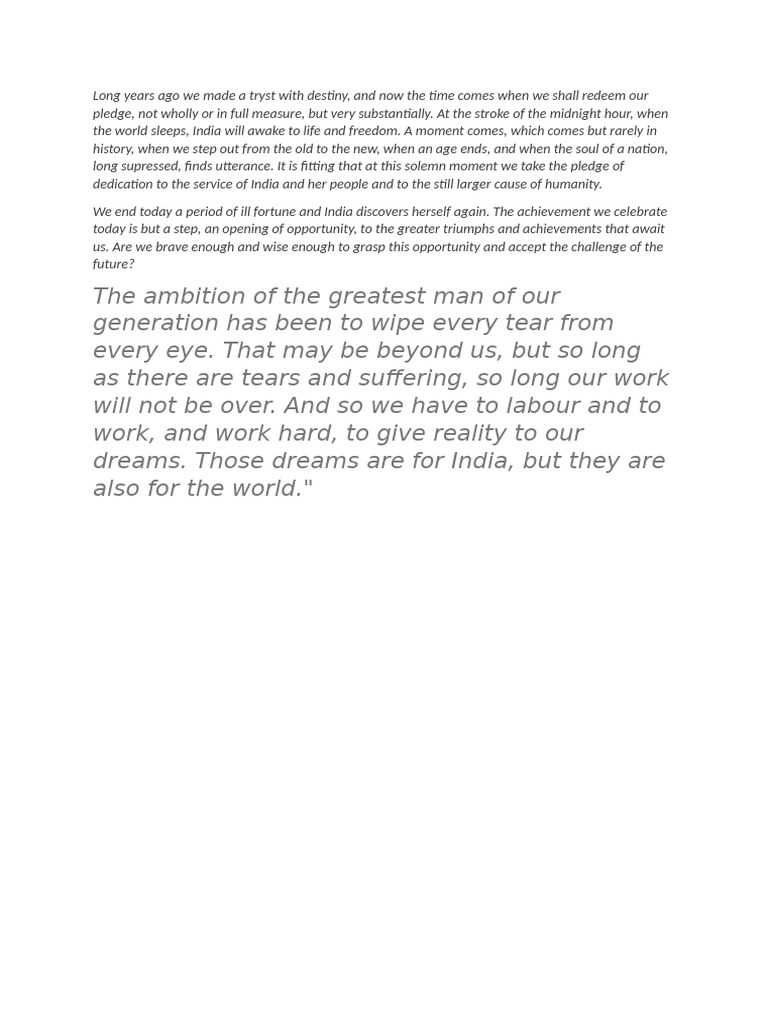 Long Years Ago We Made a Tryst With Destiny | PDF