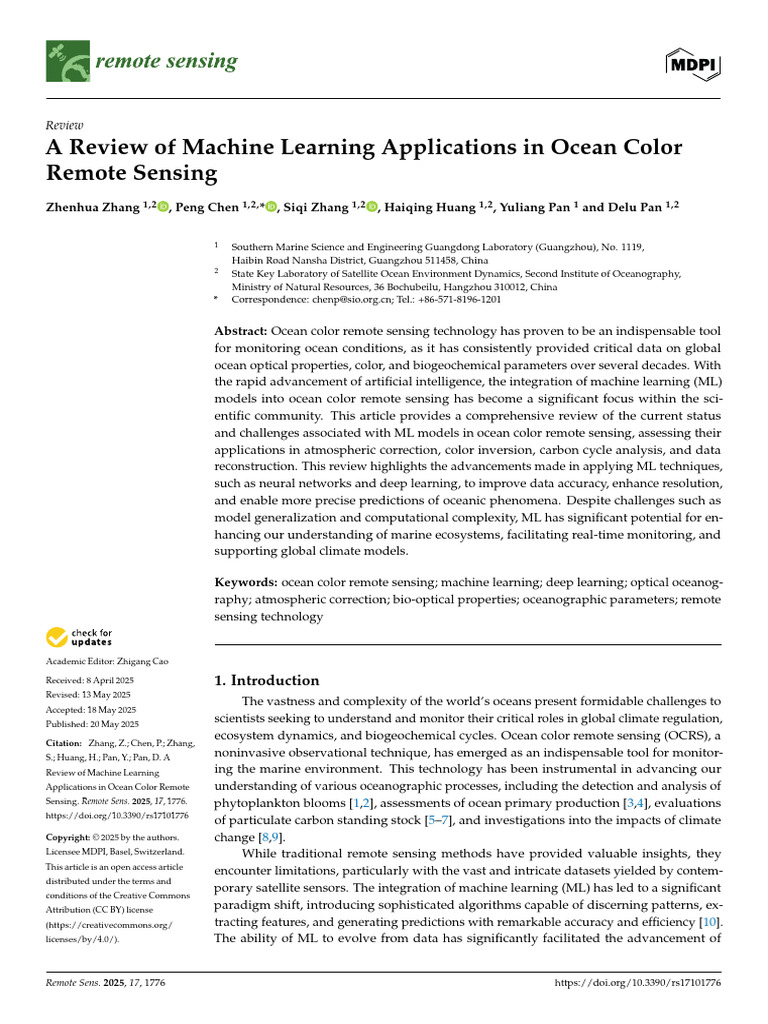 A Review of Machine Learning Applications in Ocean Color Remote Sensing | PDF | Machine Learning ...