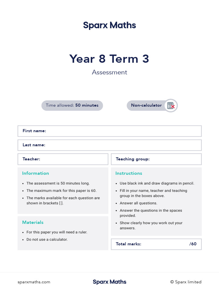 Year 8 Sparx Maths Assessment Guide | PDF | Geometry | Mathematics