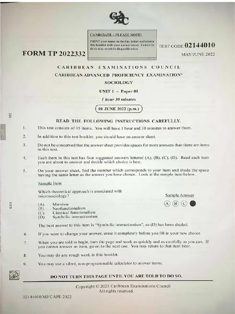 Socio Unit 1 Paper 1 2022 | PDF | Sociology | Social Stratification