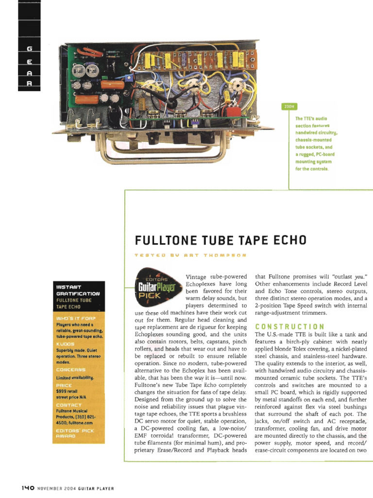 Fulltone Tte Tube Tape Echo Recensie | PDF