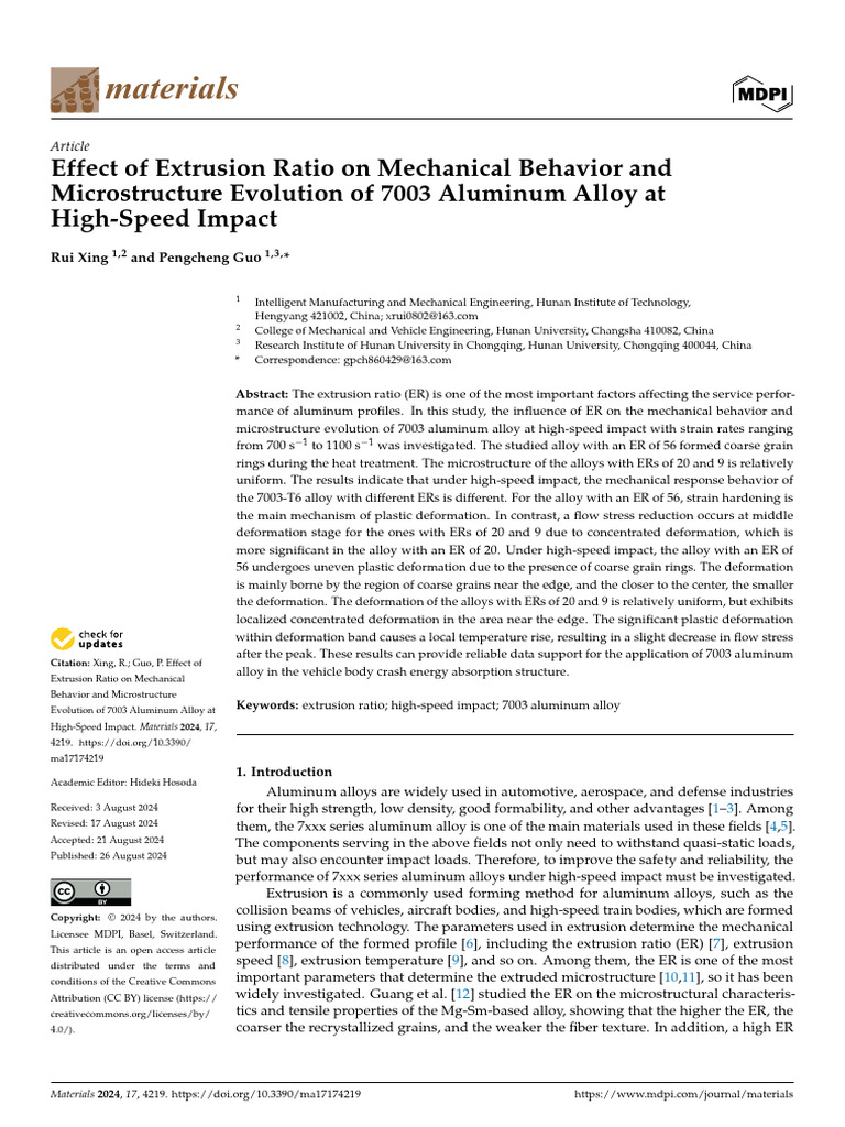 Impact of Extrusion Ratio on 7003 Alloy | PDF | Deformation ...