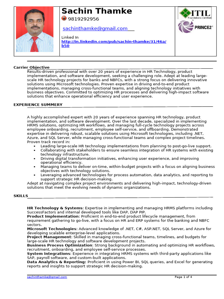 HR Technology Expert with 20 Years Experience | PDF | Microsoft Azure ...
