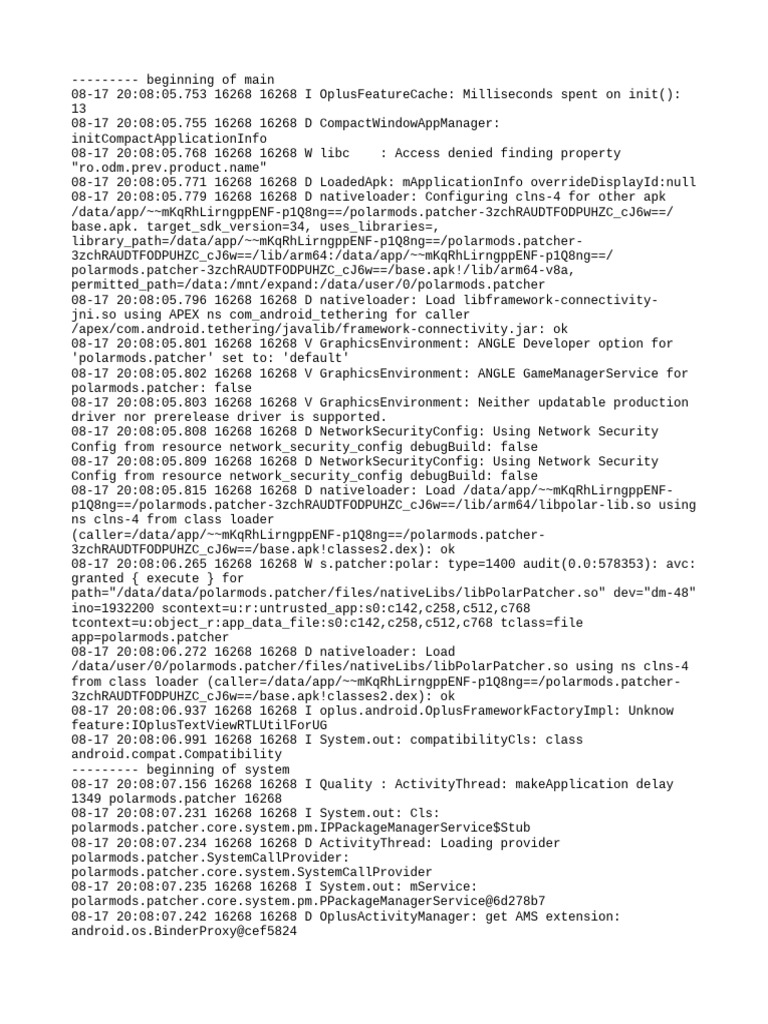 Polarmods - Patcher Logcat | PDF | System Software | Computer Engineering