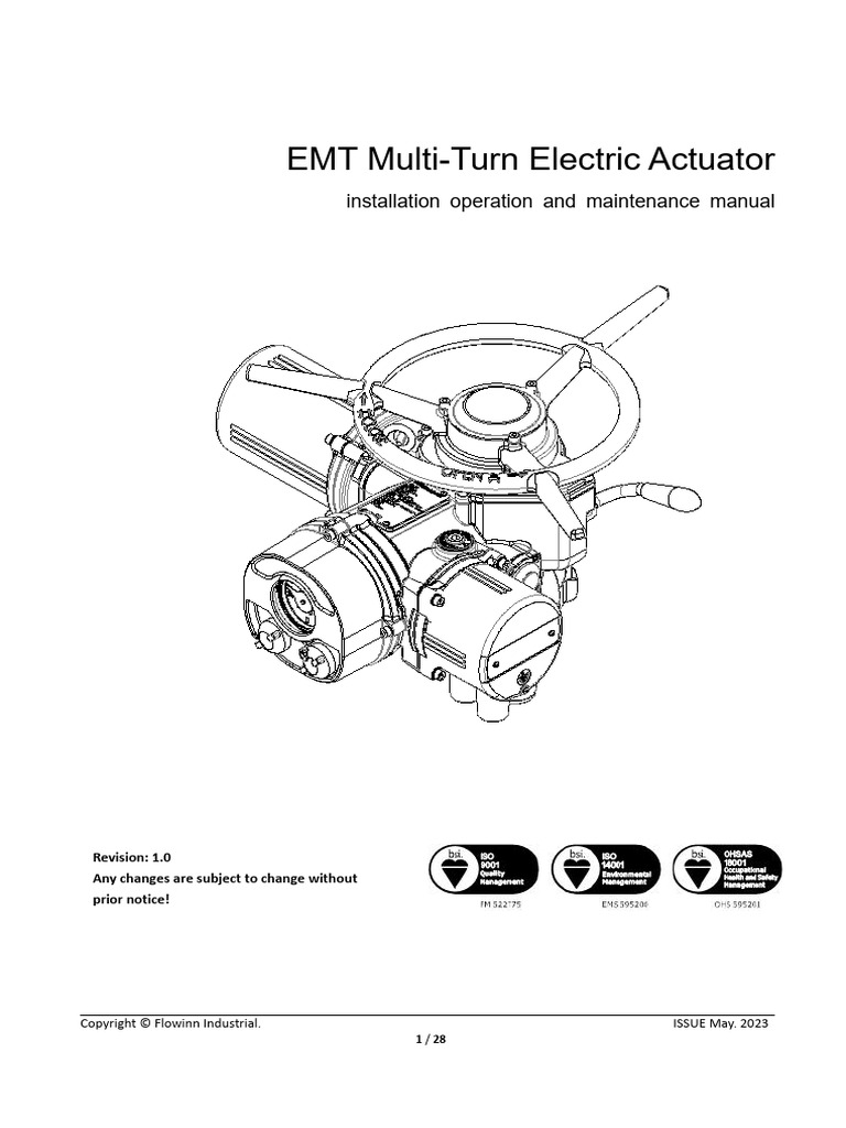 EMT Multi-Turn Electric Actuator Manual | PDF | Valve | Electric Motor