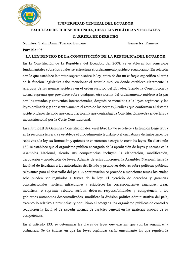 Toscano Lescano Stalin Daniel | PDF | Constitución | Justicia