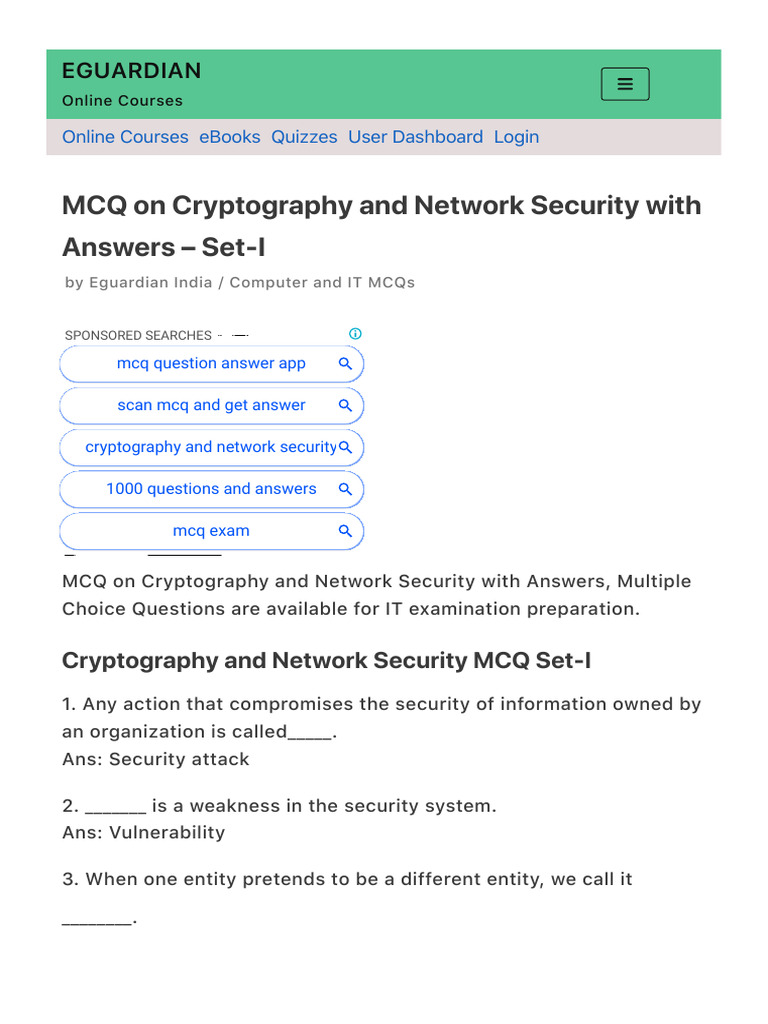 MCQ On Cryptography and Network Security With Answers PDF | PDF | Transport Layer Security ...