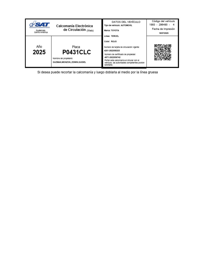 Calcomania 2025 P0431CLC | PDF