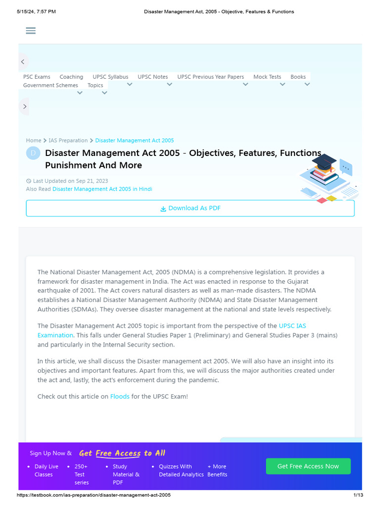Overview of Disaster Management Act 2005 | PDF | Emergency Management ...