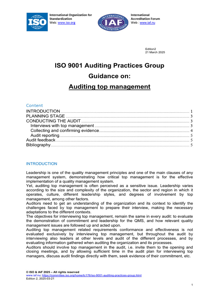 ISO 9001 Auditing Practices Group Guidance On: Auditing Top Management ...