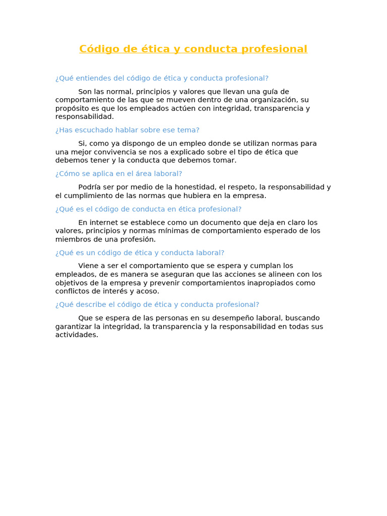 Código de Ética y Conducta Profesional | PDF
