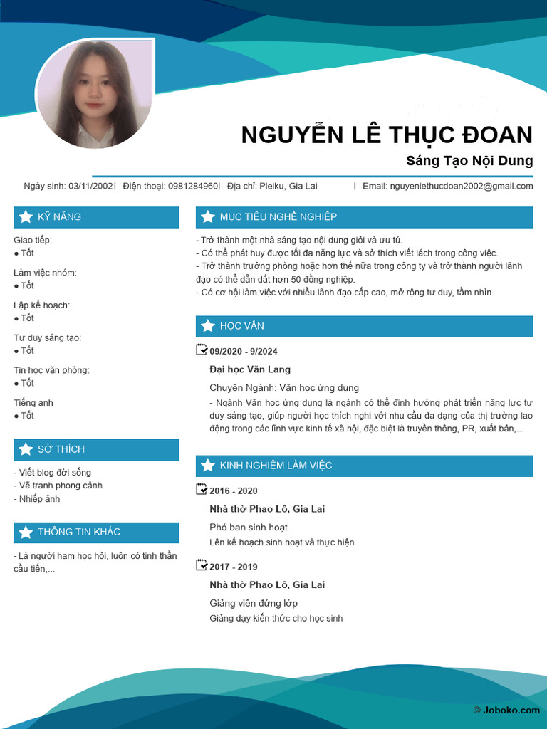CV - Nguyá N LÃ Thá C Ä Oan - Content Creator | PDF