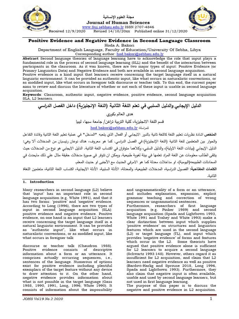 001A Paper For Sebha Journal2020 Hoda Bakori | PDF | Second Language Acquisition | Second Language