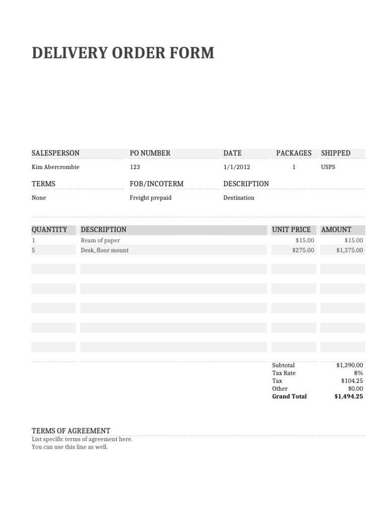 Delivery Order Form 01 (Repaired) | PDF | Logistics | Trade
