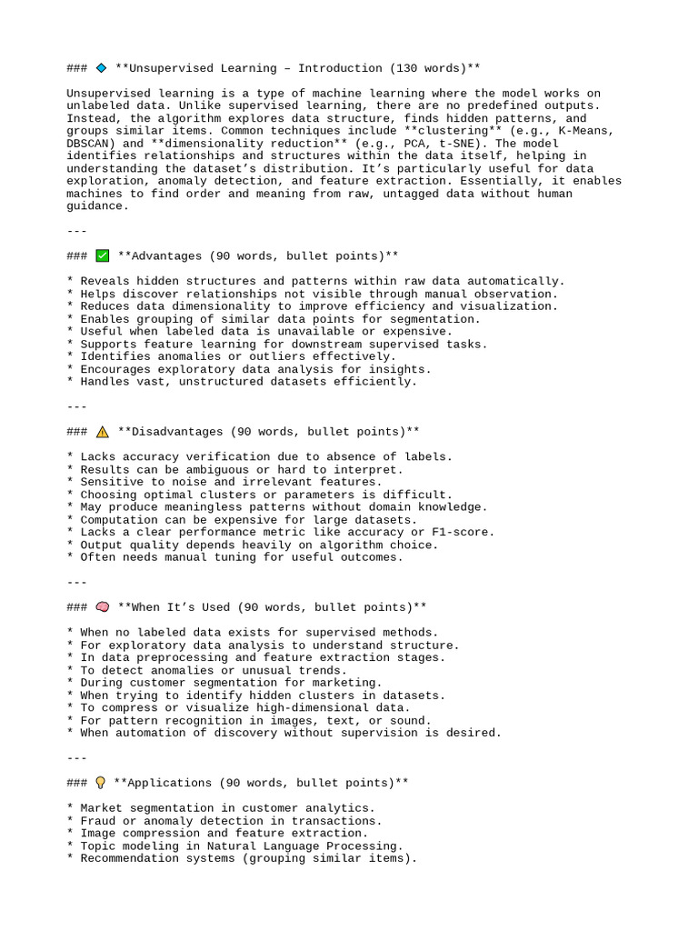 Unit 1 Unsupervised Learning | PDF | Cluster Analysis | Pattern Recognition