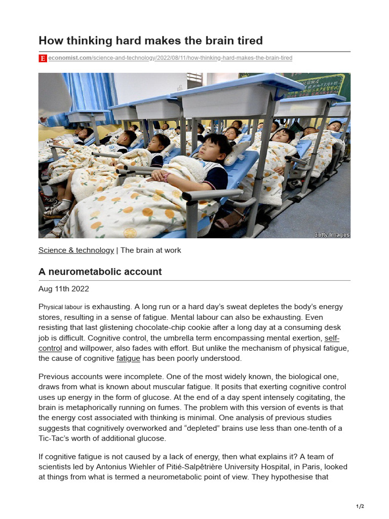 How Thinking Hard Makes The Brain Tired | PDF | Brain | Cognition
