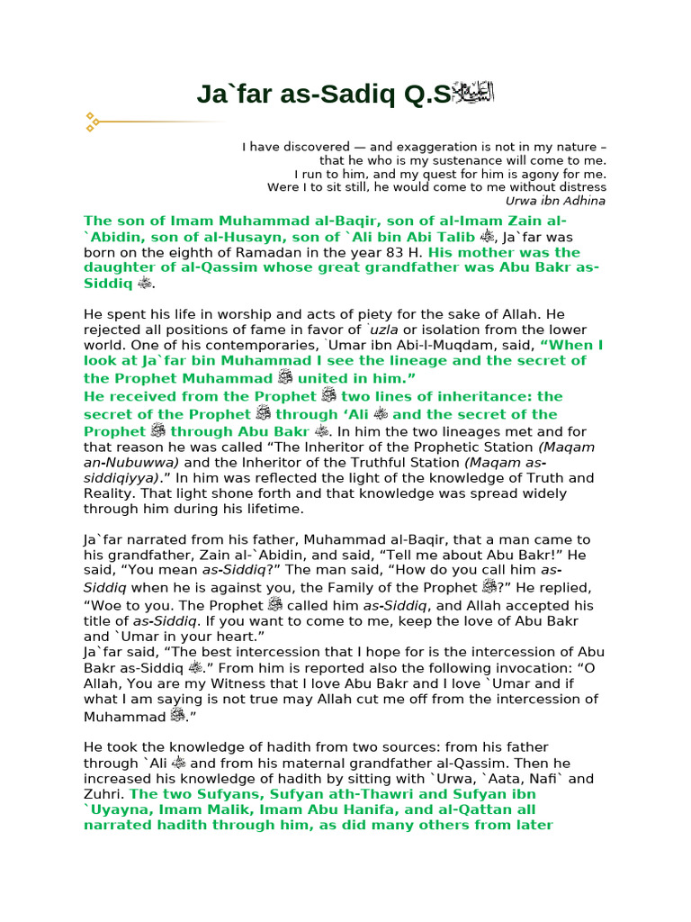 Imam Jafar Shadiq Q.S. | PDF | Hadith | Umar