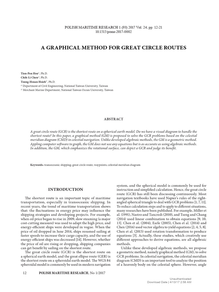 Graphical Method for Great Circle Routes | PDF | Latitude | Equator