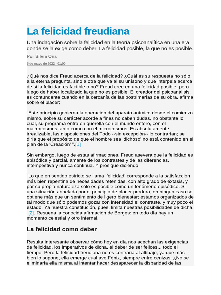 La Felicidad Freudiana | PDF | Felicidad | Placer