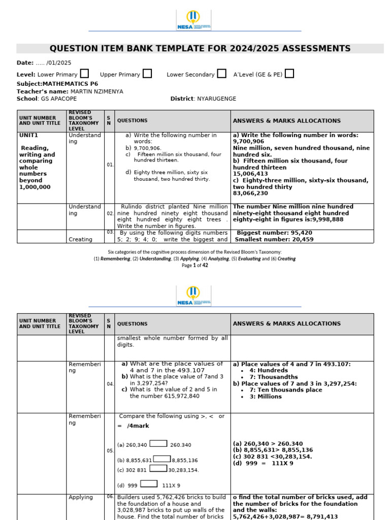 2024/2025 Mathematics Question Bank | PDF | Cognition
