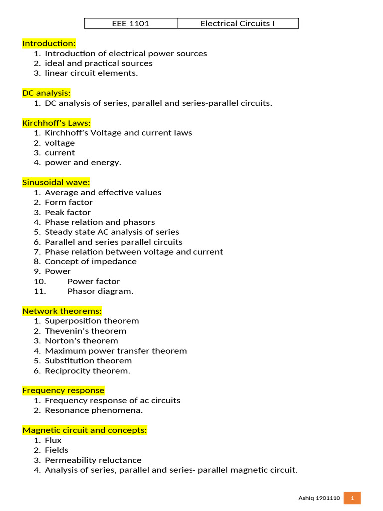 EEE 1101 Electrical Circuit I | PDF