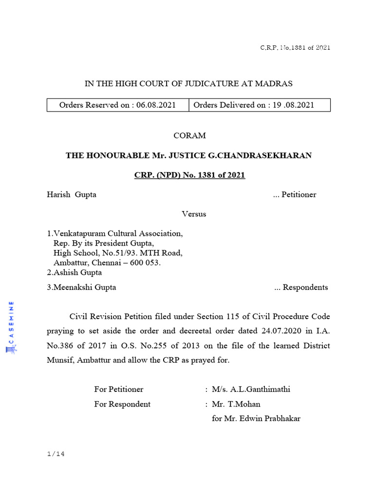 Civil Revision Petition CRP 1381/2021 Summary | PDF | Lawsuit ...