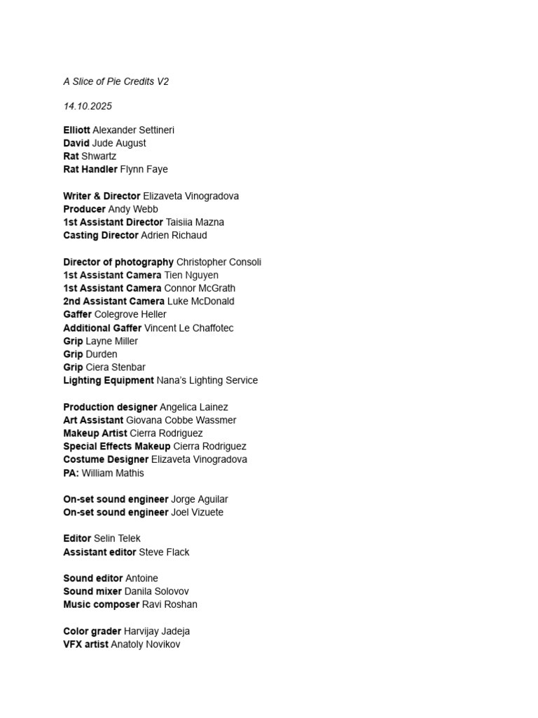 A Slice of Pie Credits V2 | PDF