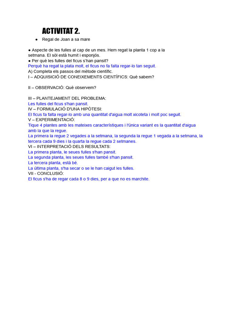 Activitat Del Mètode Científic | PDF