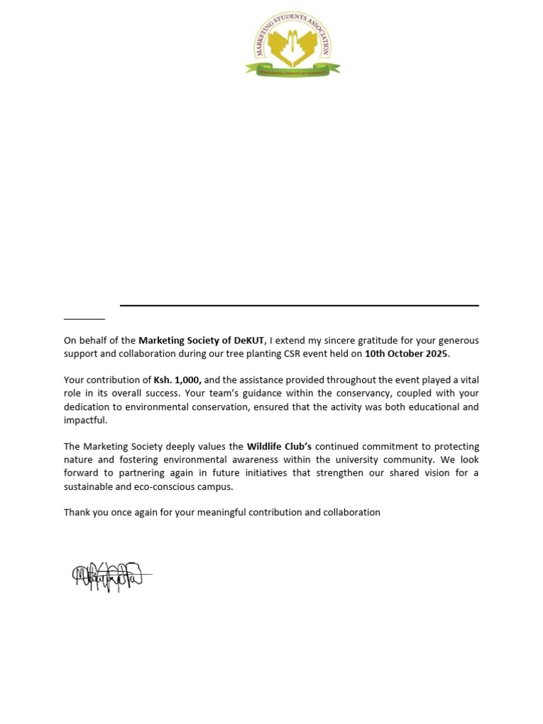 Thankyou Note Wildlife and Environmental Club | PDF