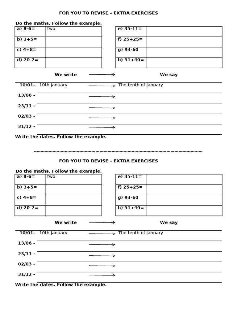 Math and Date Revision Exercises | PDF