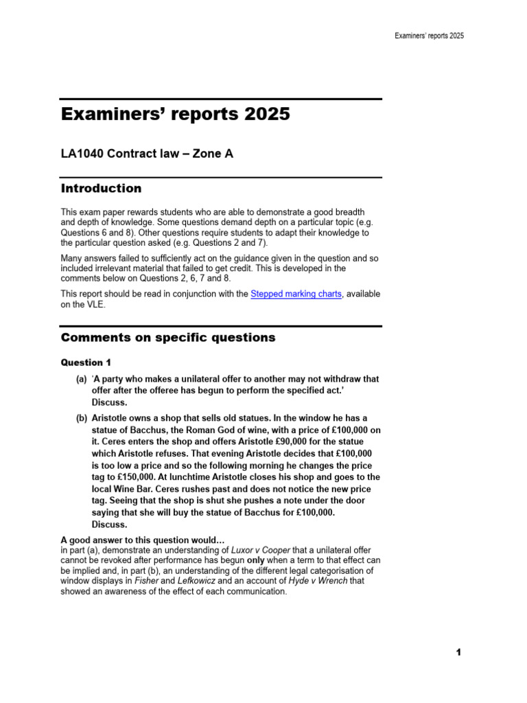 Contract Report 2025 A | PDF | Consideration | Misrepresentation