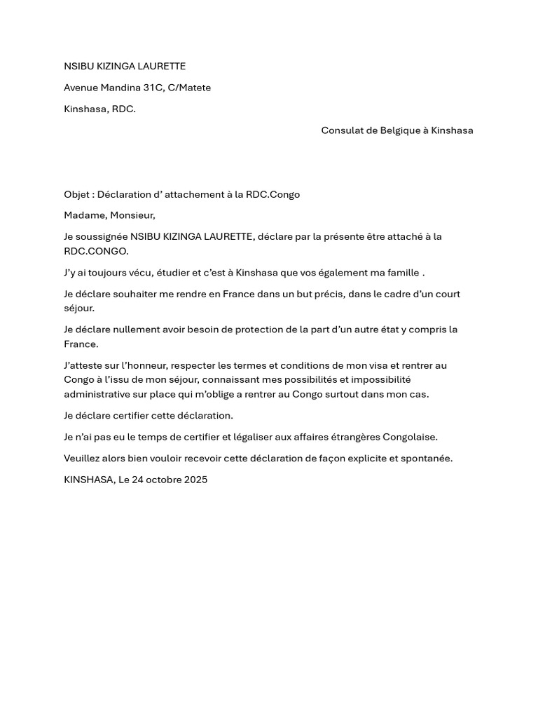 Déclaration d'attachement à la RDC | PDF
