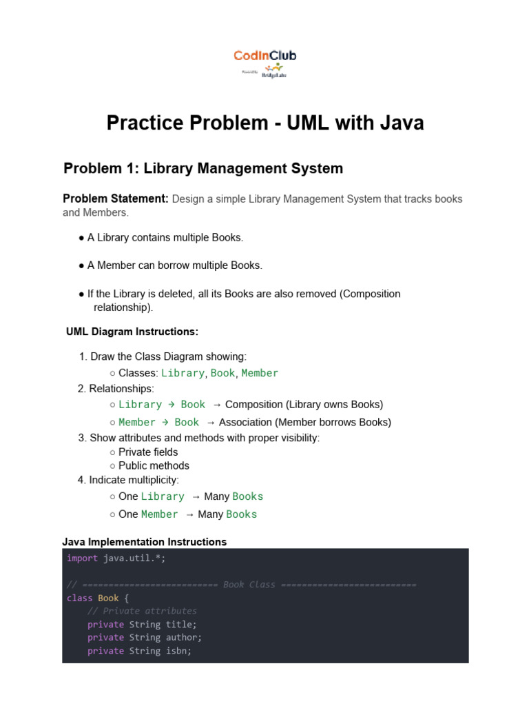 UML Design for Library & Shopping Systems | PDF | Constructor (Object ...