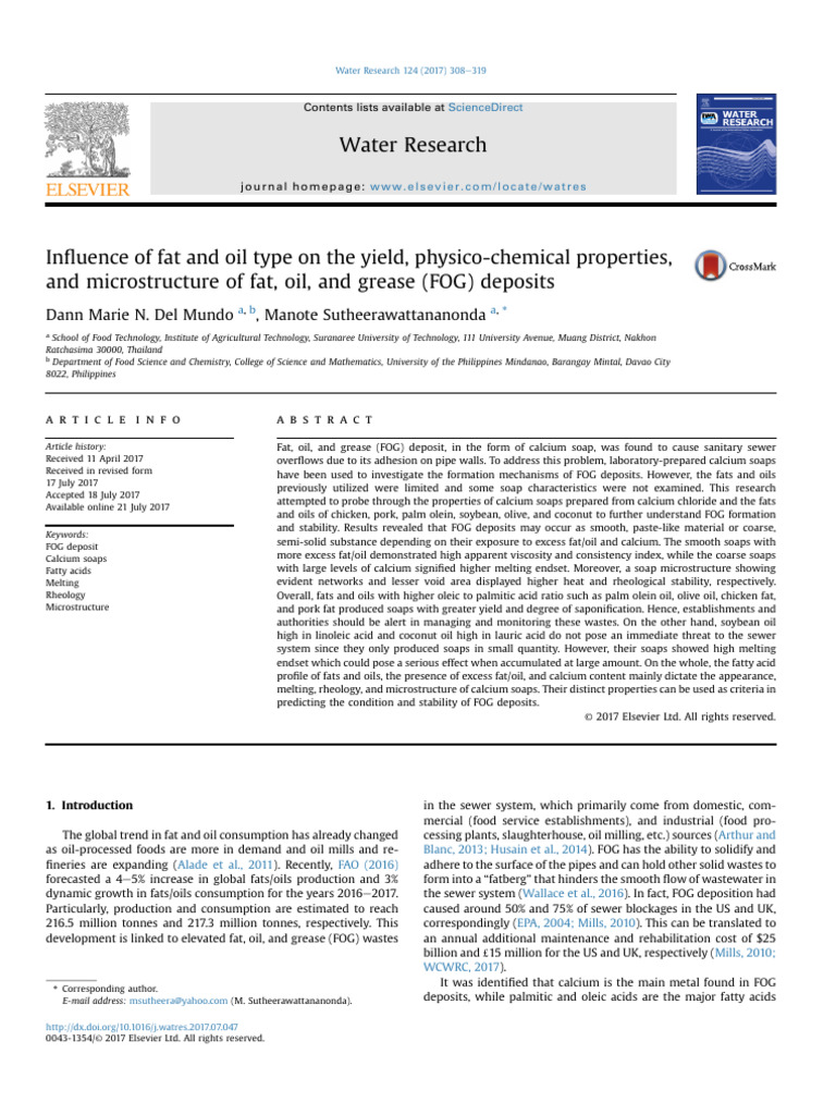 1 s2.0 S0043135417306206 Main | PDF | Fat | Scanning Electron Microscope