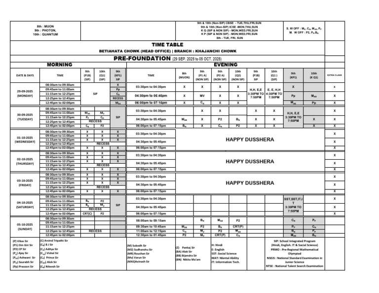 Pre-Foundation Class Schedule 2025 | PDF