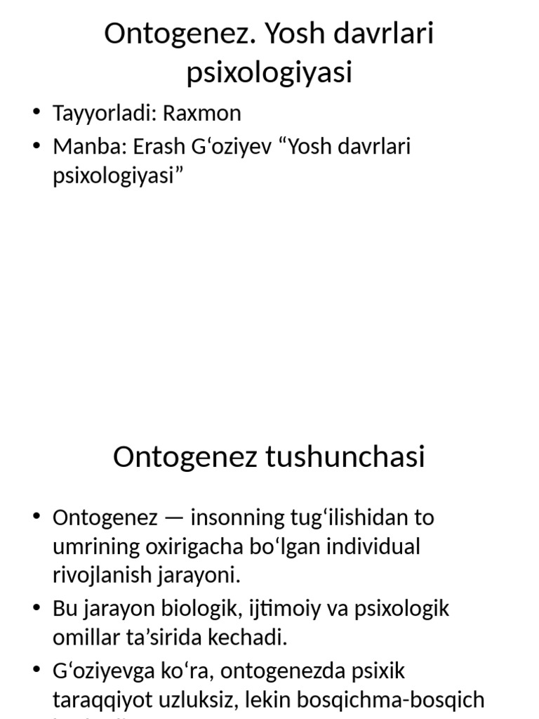Ontogenez Yosh Davrlari Psixologiyasi Rasmlar Bilan | PDF