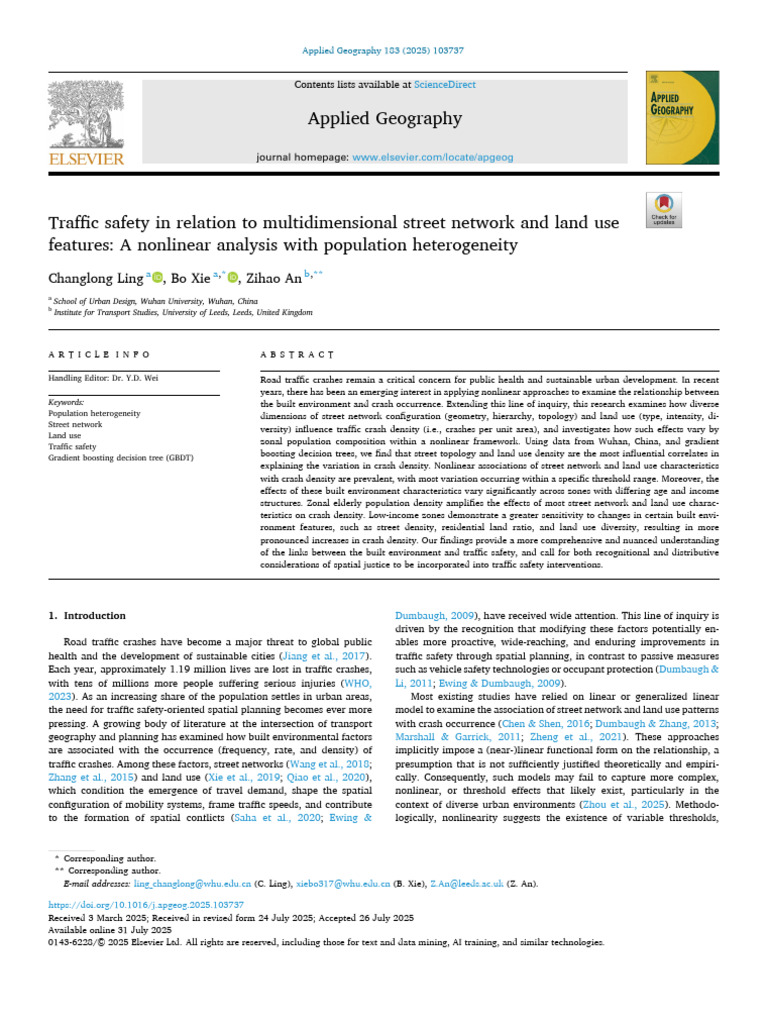 Population Heterogeneity, Street Network, Land Use, Traffic Safety, Gradient Boosting Decision ...