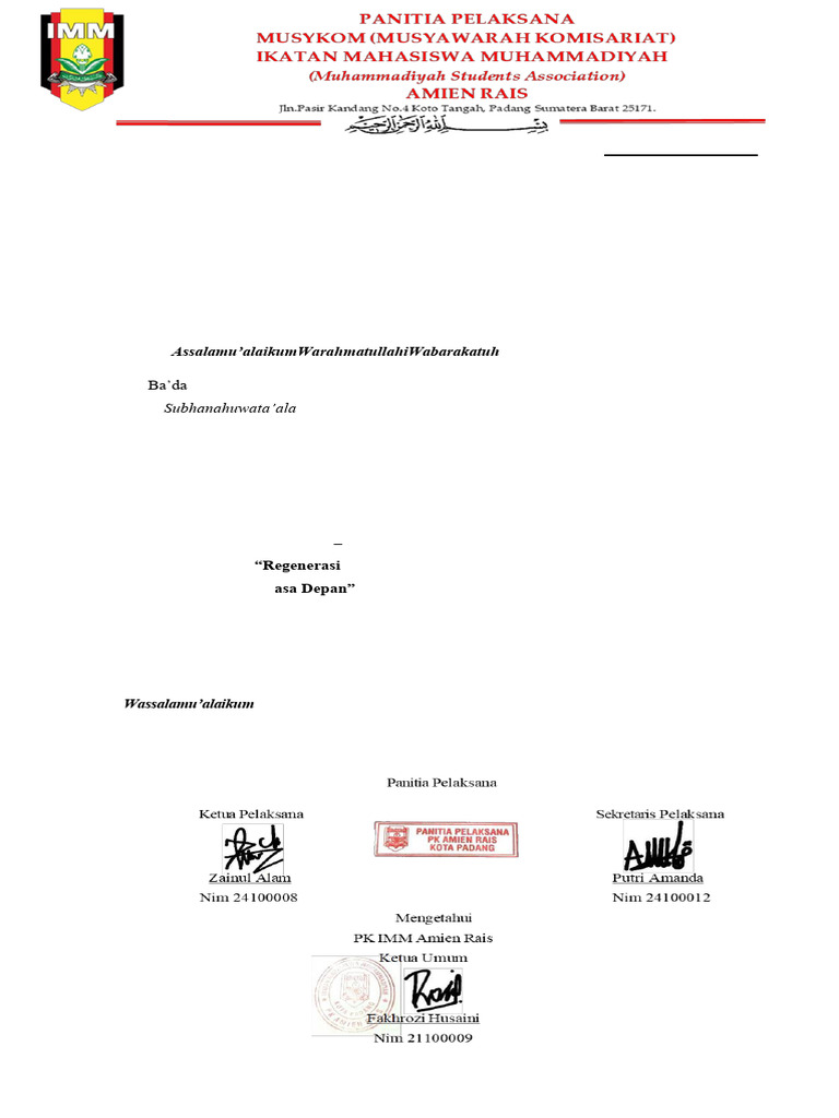 Undangan Musykom PK Amien Rais (PC IMM Kota Padang (4) | PDF