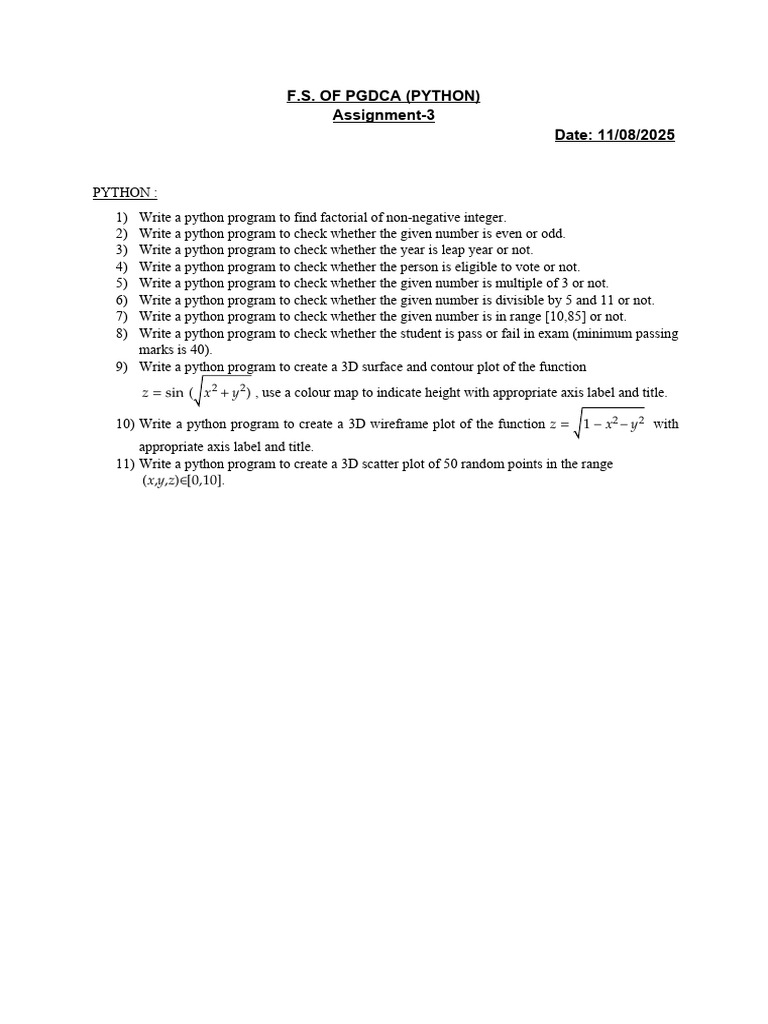 PGDCA Python Assignment 3 | PDF