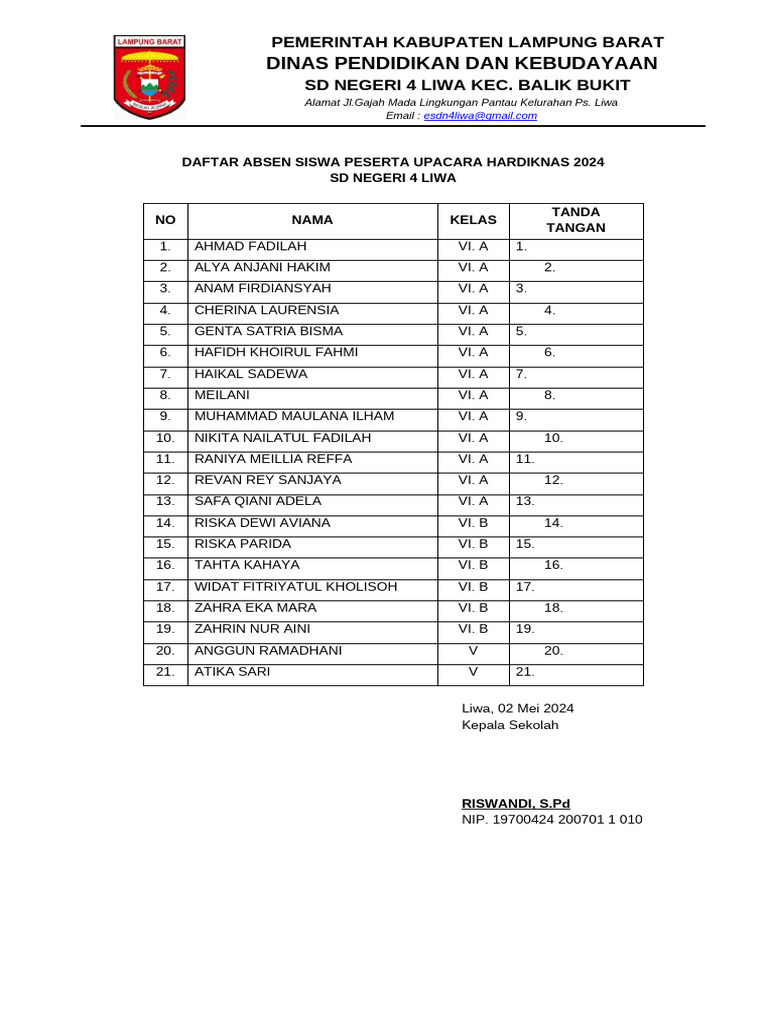 Absen Upacara Hardiknas | PDF