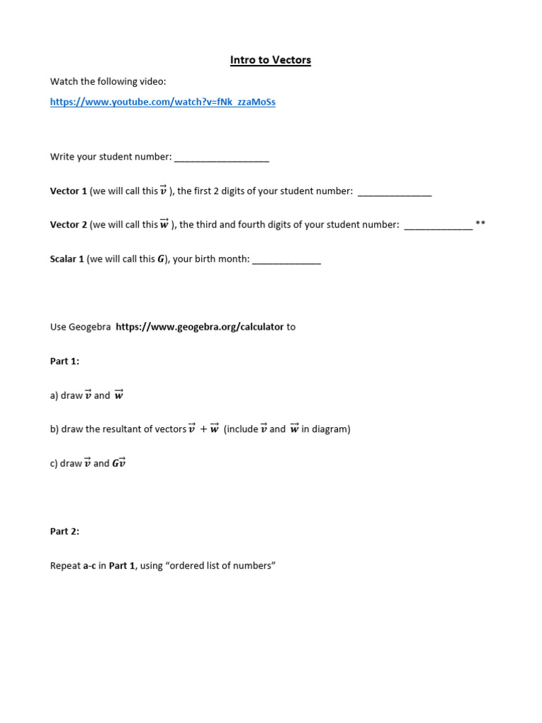 MCV4U-Intro to Vectors | PDF